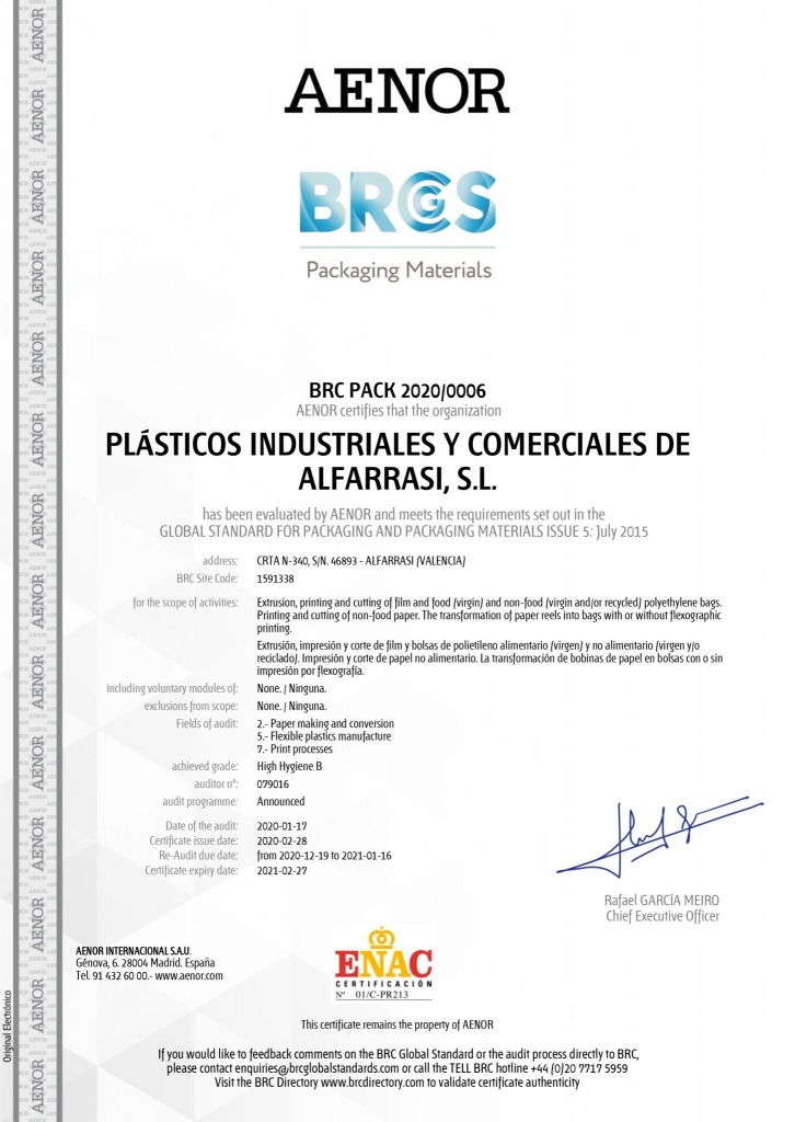 PICDA OBTIENE LA CERTIFICACIÓN BRC – Picda